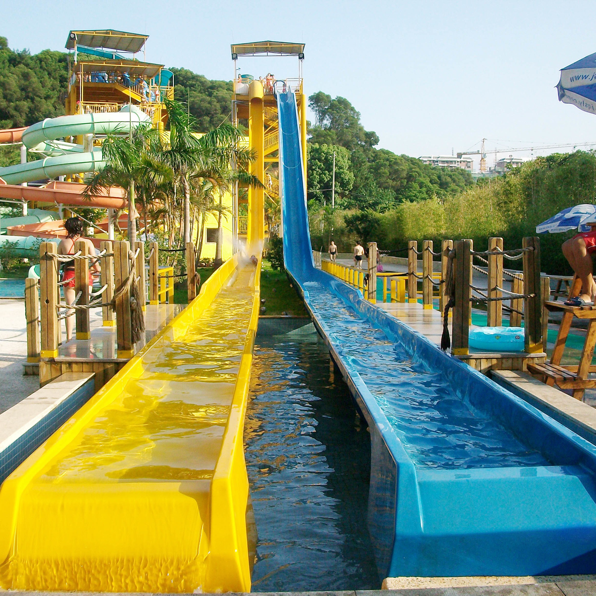 Green And Yellow High Speed Fiberglass Water Slides Optional Color For ...