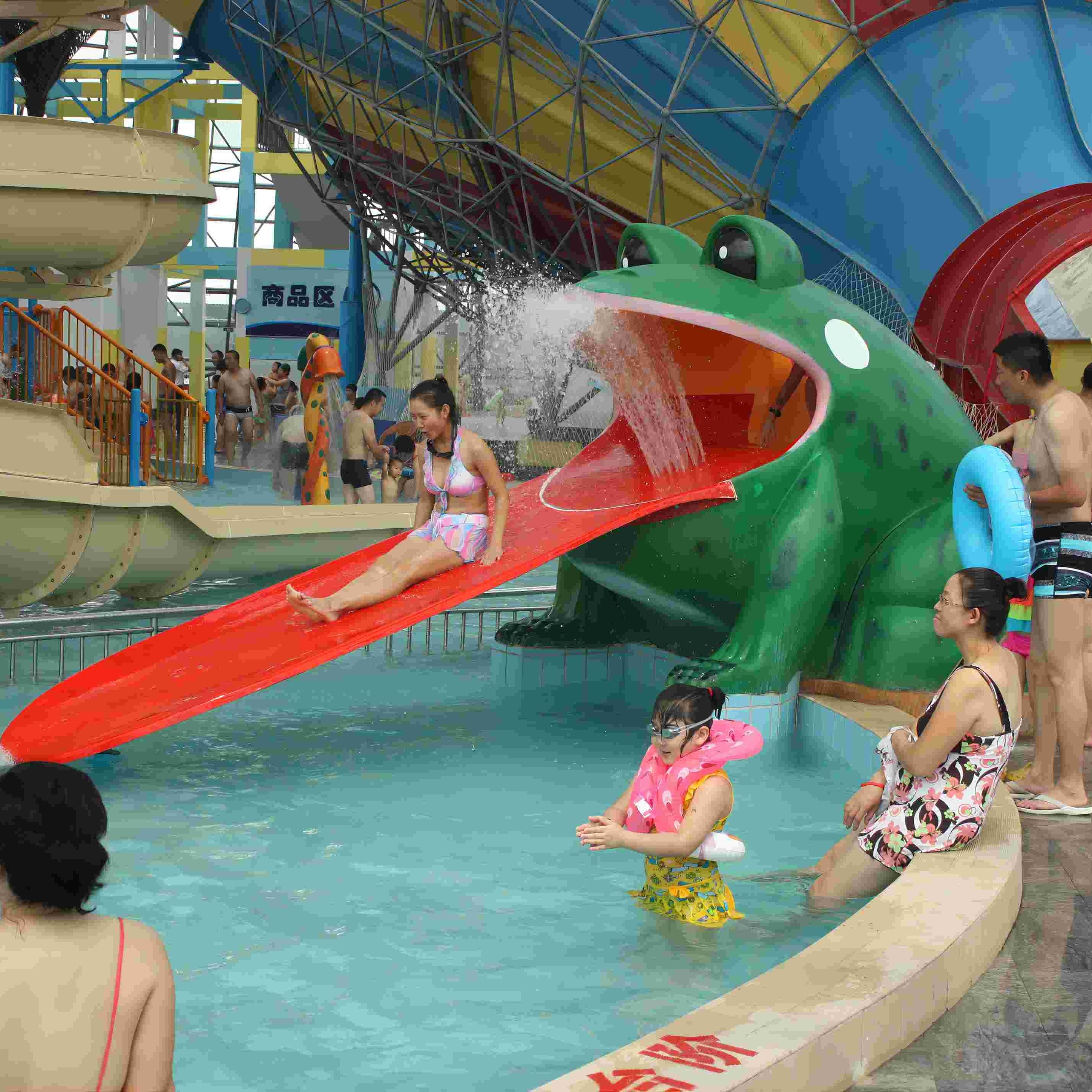 Frog Shaped Water Pool Slides , Aqua Park Fiberglass Slide Water Play ...